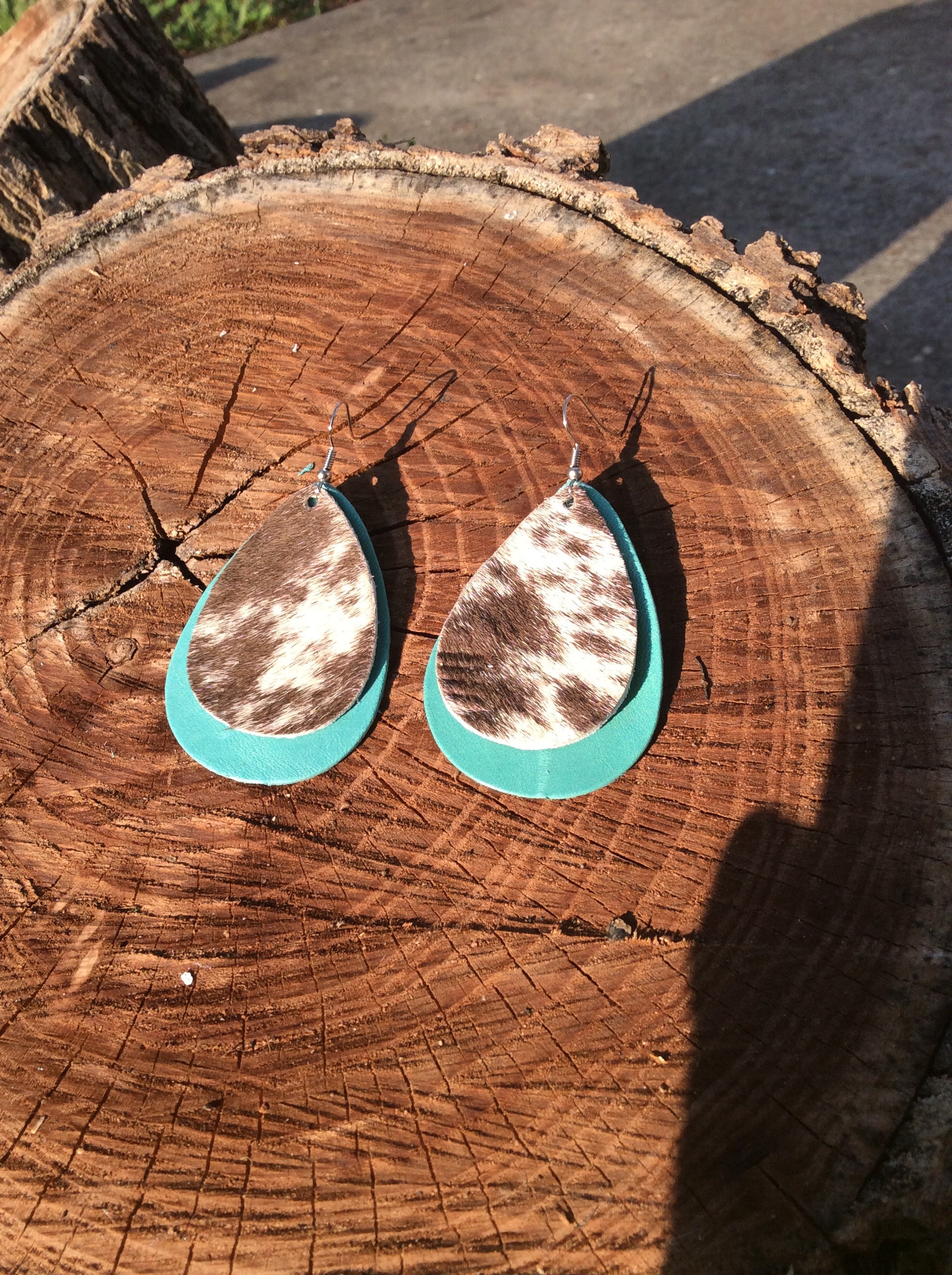 Cowhide Leather Earrings-teardrop Earrings-hair on Hide - Etsy