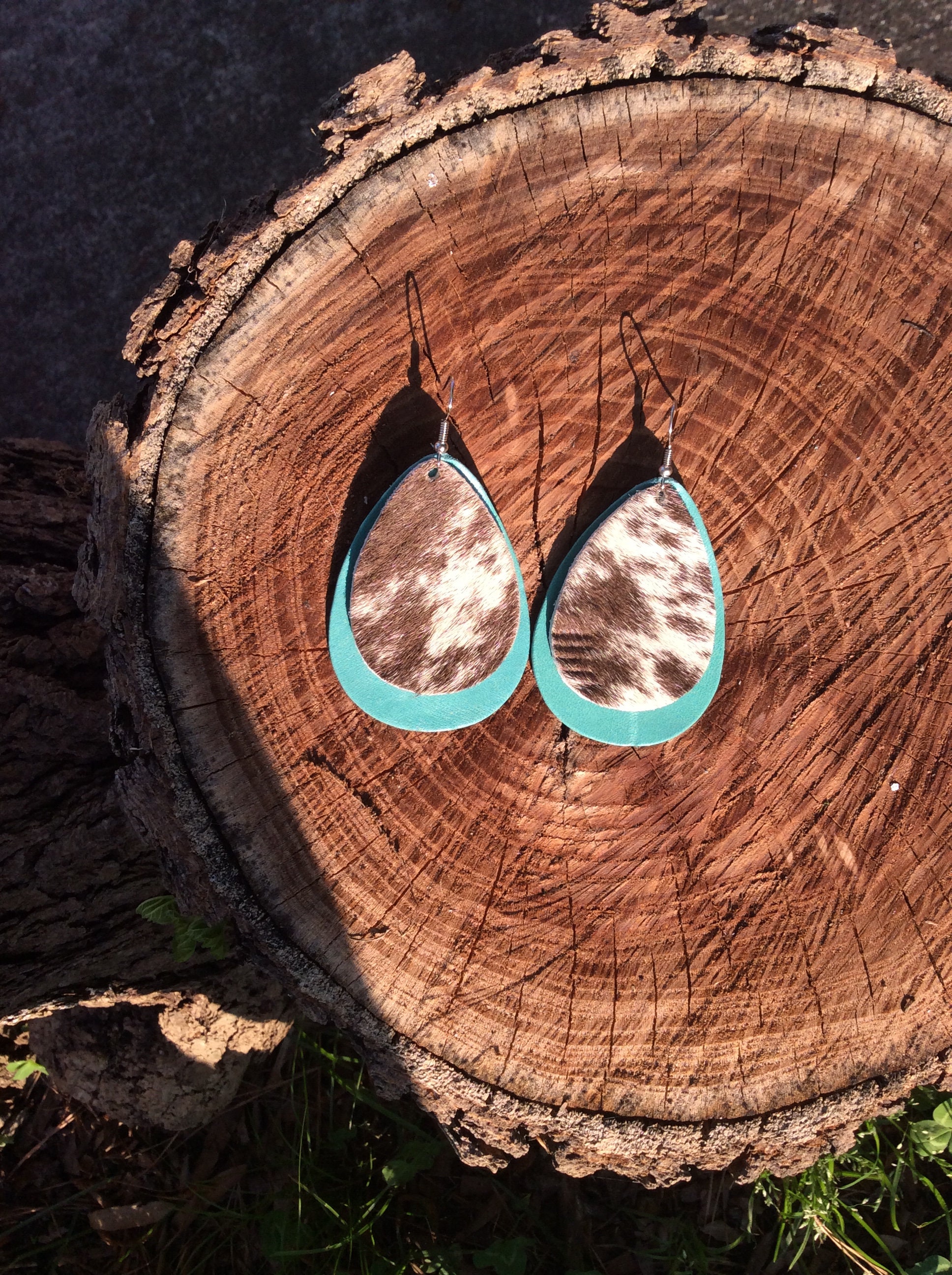 Cowhide Leather Earrings-teardrop Earrings-hair on Hide - Etsy