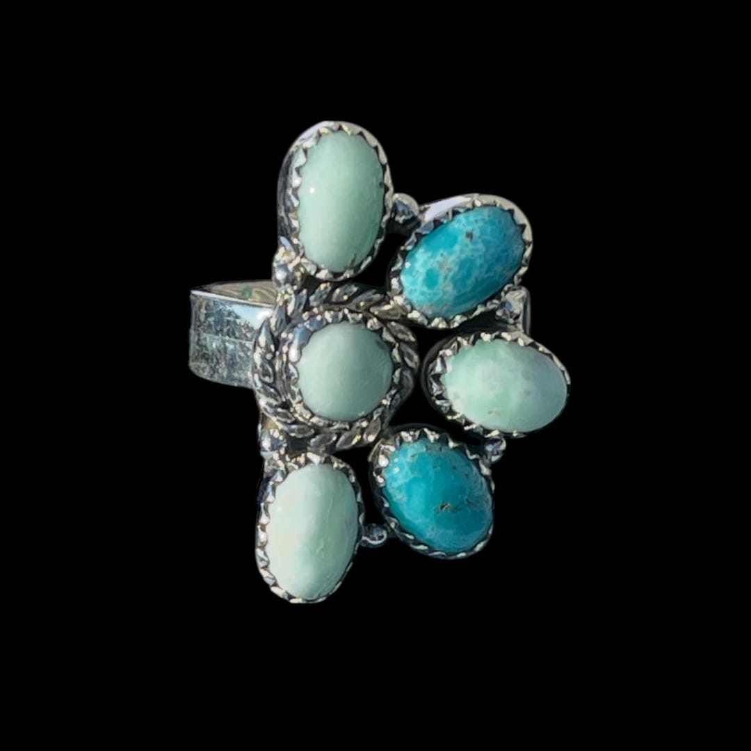 Sterling Silver Bluebird Turquoise Ring Half Cluster Native Style ...