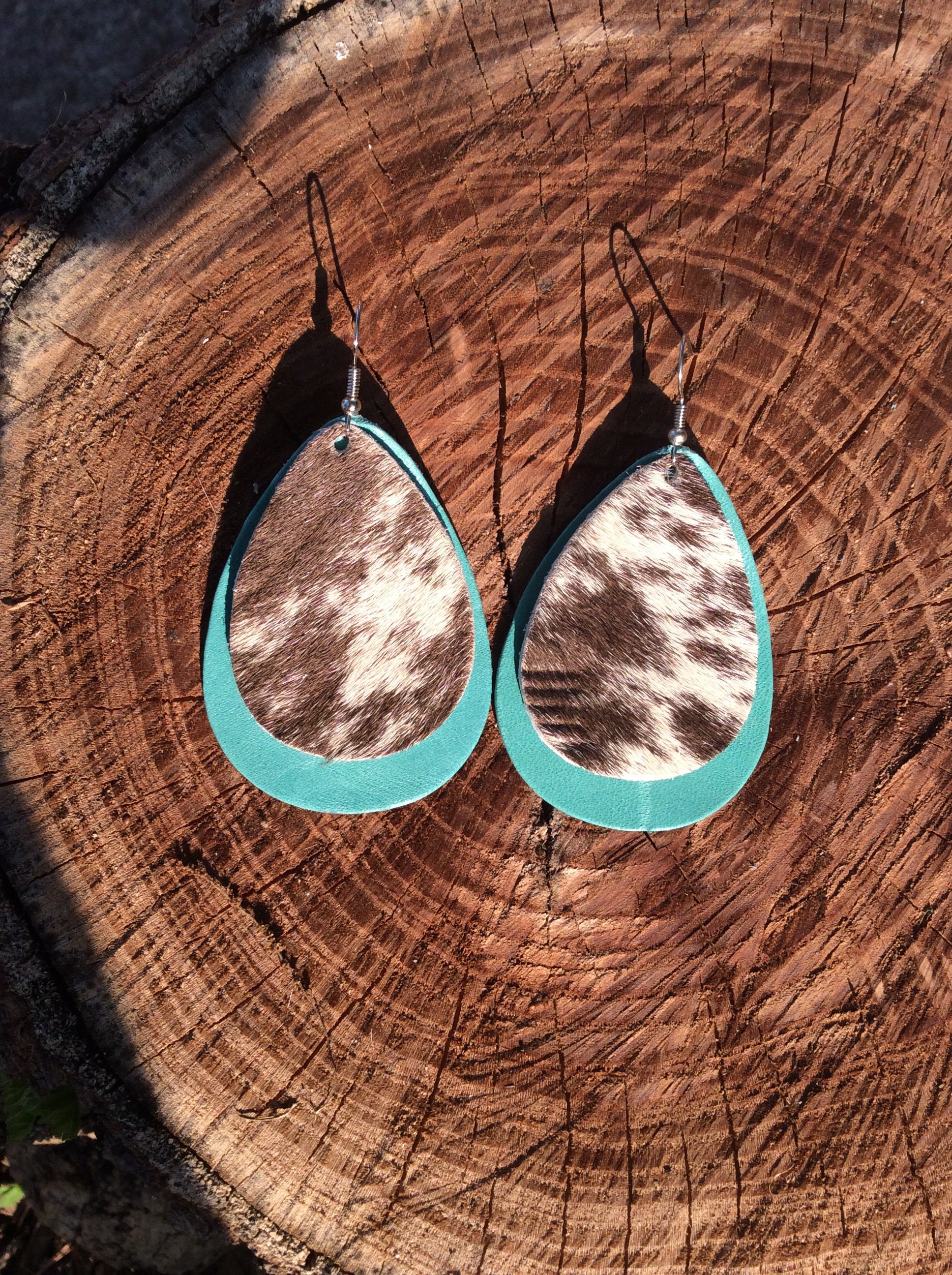 Cowhide Leather Earrings-teardrop Earrings-hair on Hide - Etsy
