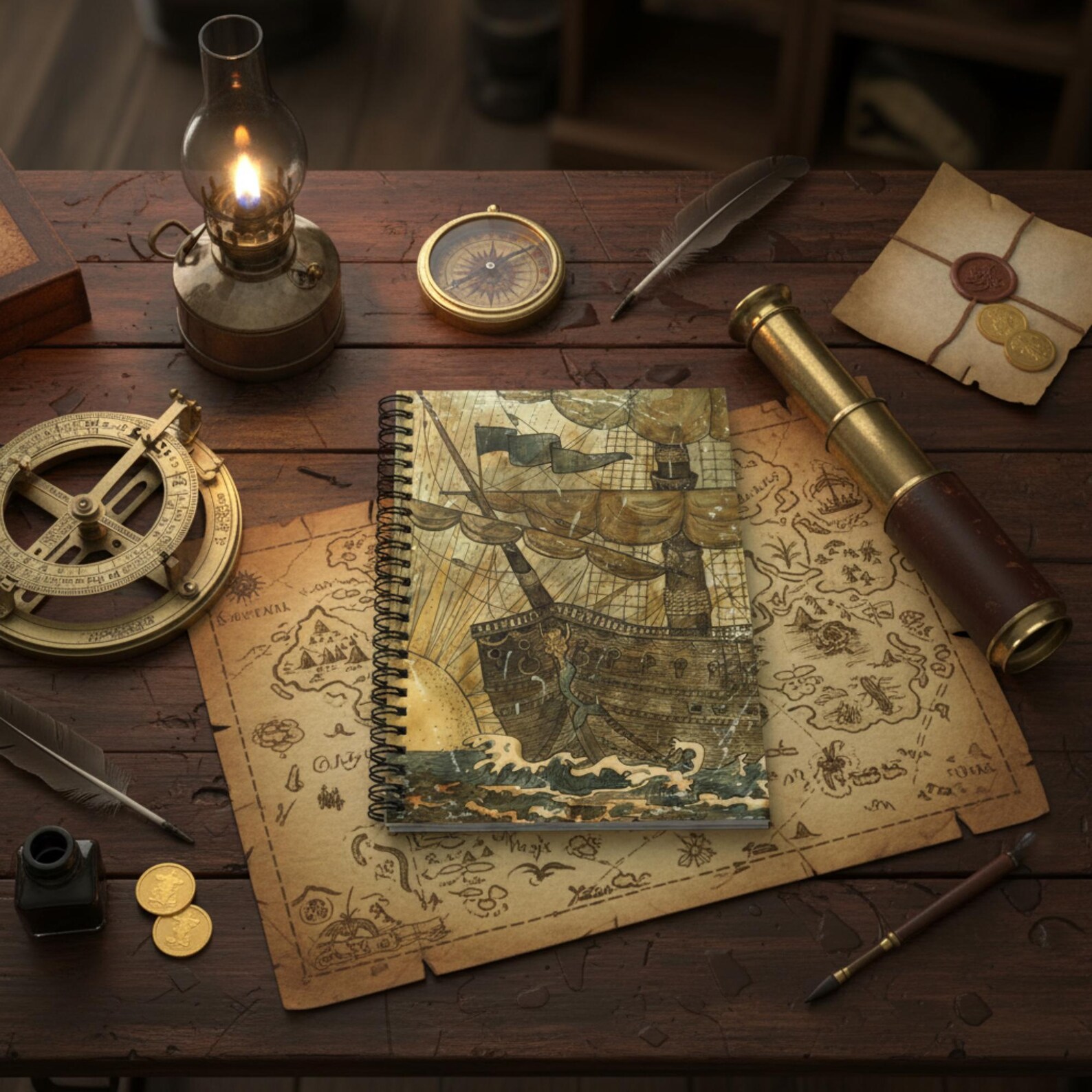 Vintage Sailing Ship Spiral Notebook | Ruled Journal - Etsy