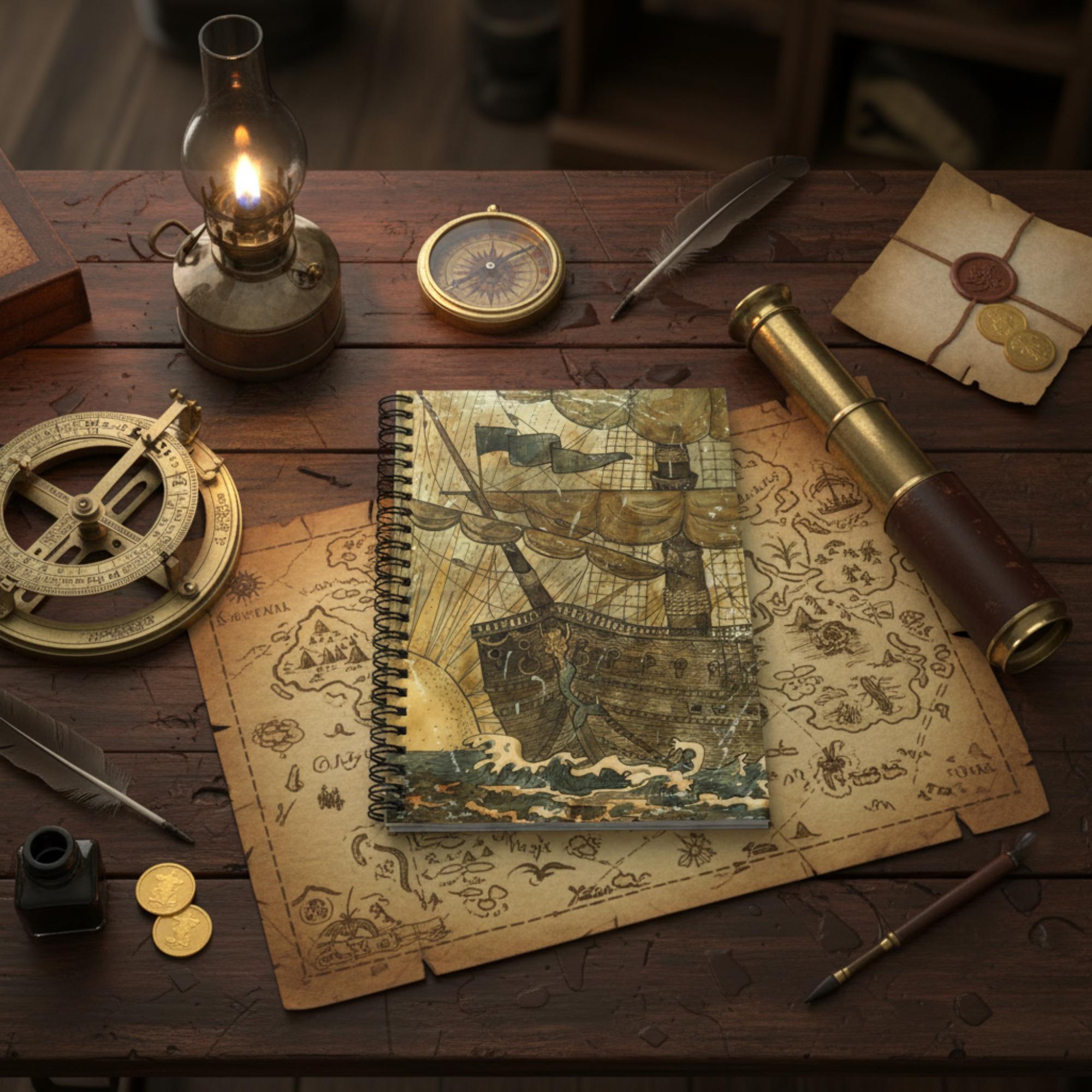 Vintage Sailing Ship Spiral Notebook | Ruled Journal - Etsy