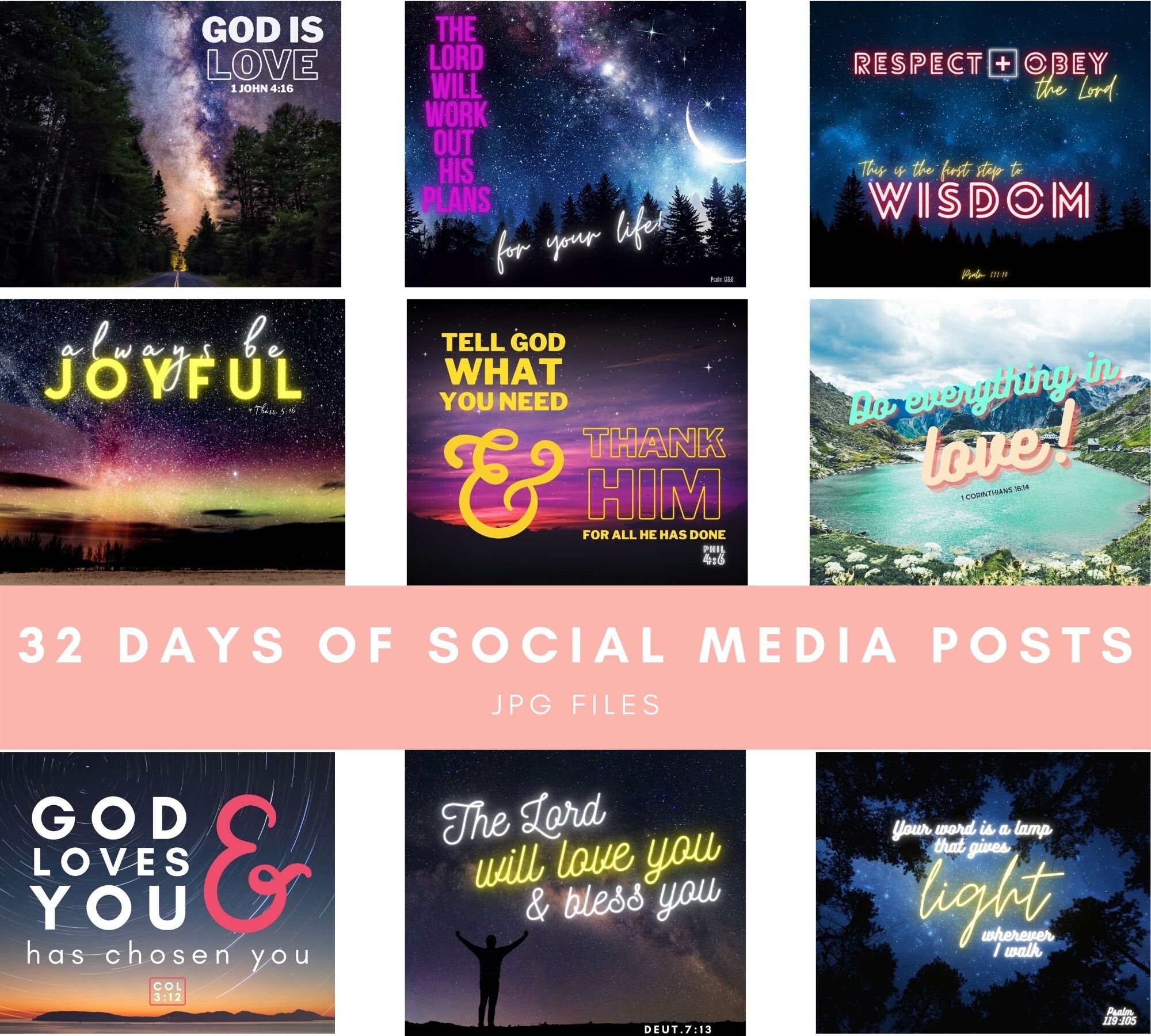 Social Media Posts / Facebook & Instagram / Set of 32 Bible Verses ...