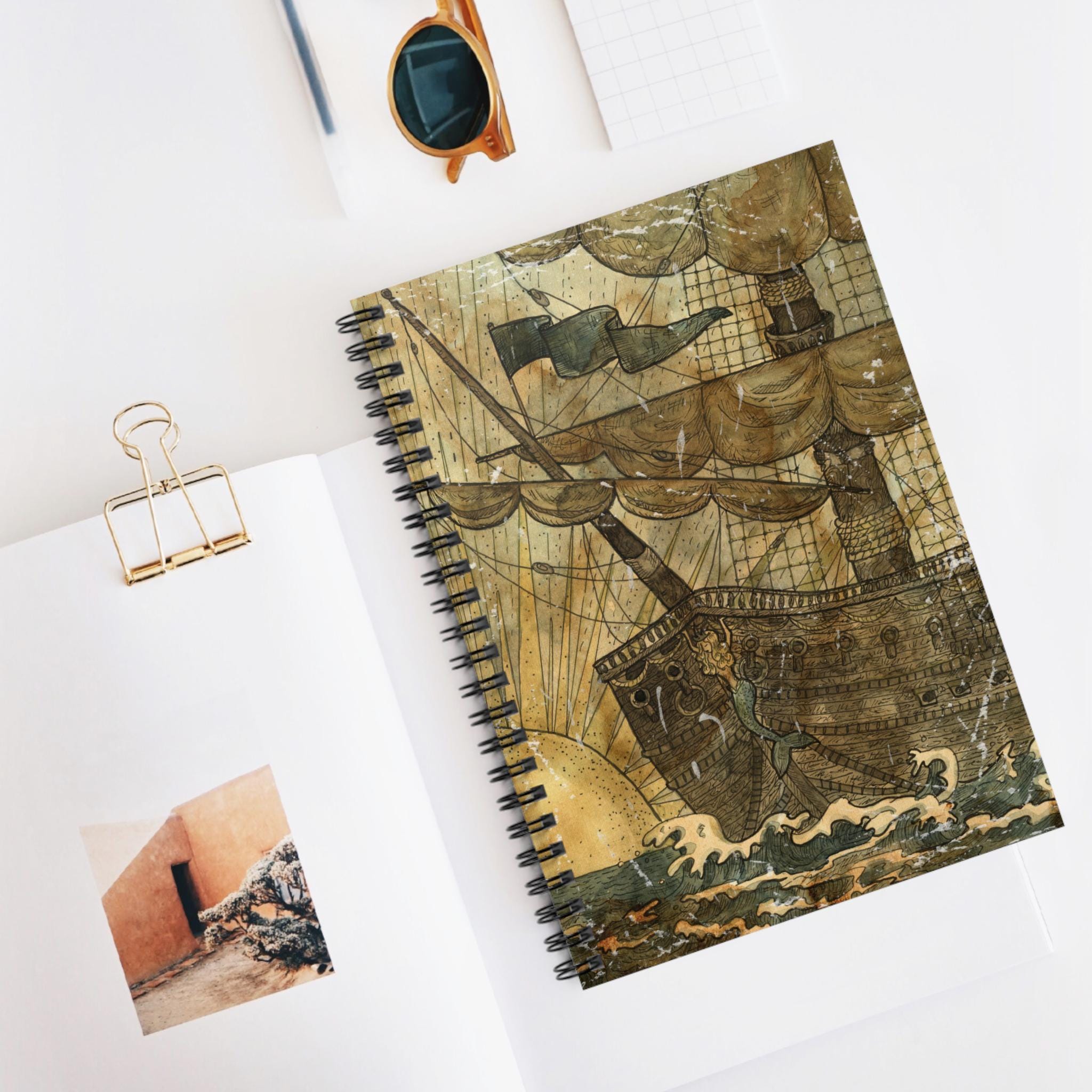 Vintage Sailing Ship Spiral Notebook | Ruled Journal - Etsy