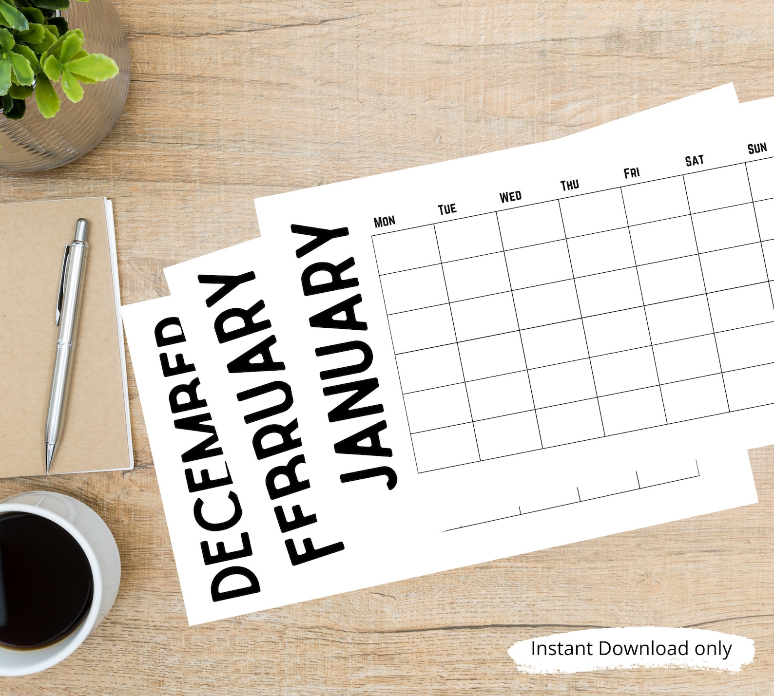 Digital Download Monthly Calendar undated - Etsy