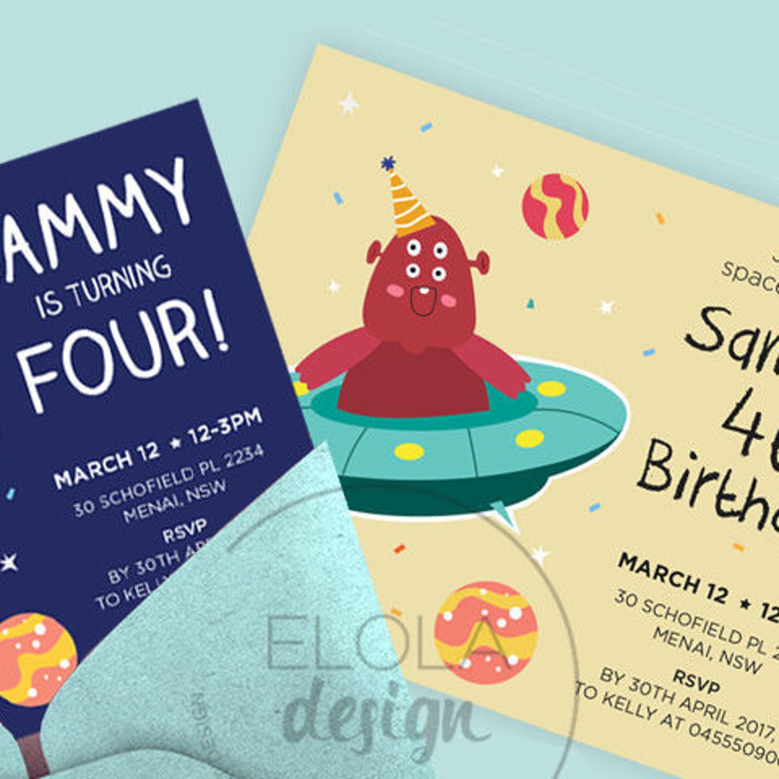 Alien Birthday invitations 4x5 inch Printable Alien invites | Etsy