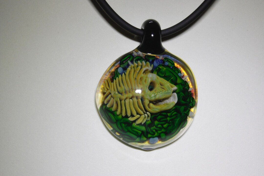 Fossil Fish Coral Reef Ocean Handmade Borosilicate Glass Pendant. Dr ...