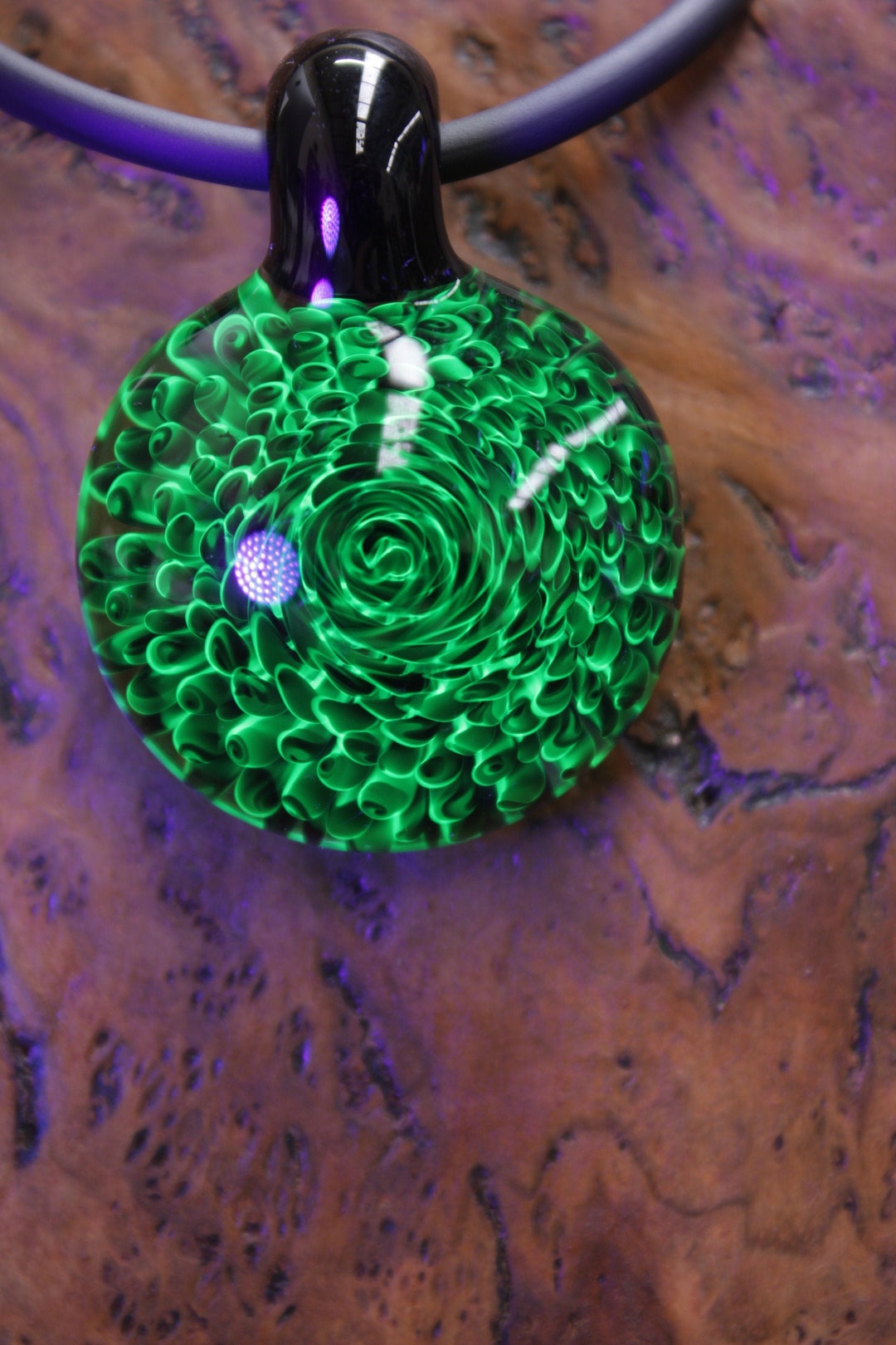 Uv Reactive Black Pinwheel of Death Handmade Borosilicate Glass Pendant ...
