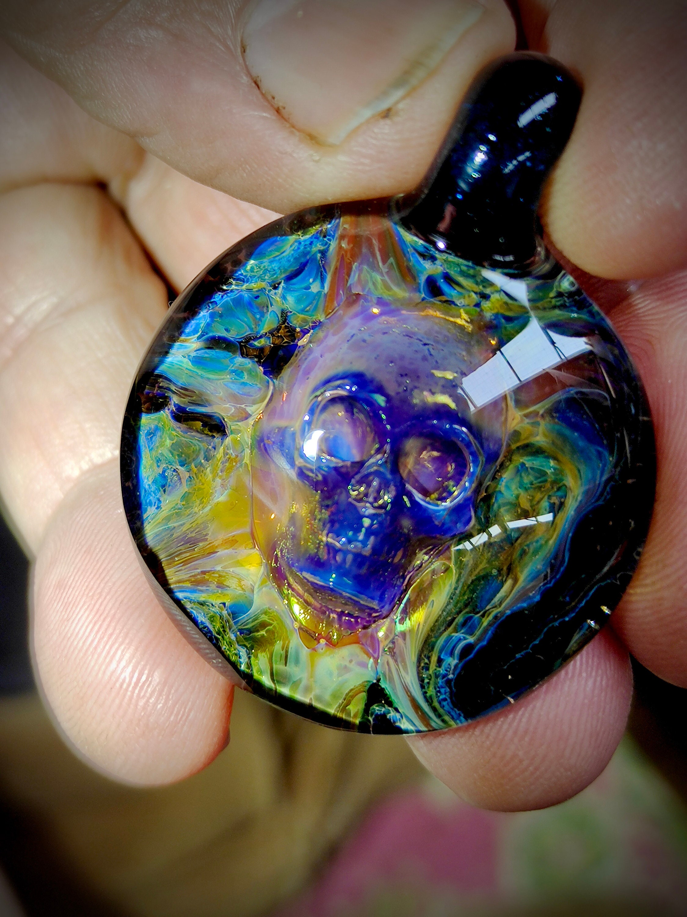 Rainbow 24k Gold Fumed Skull Handmade Borosilicate Glass Pendant.dr ...