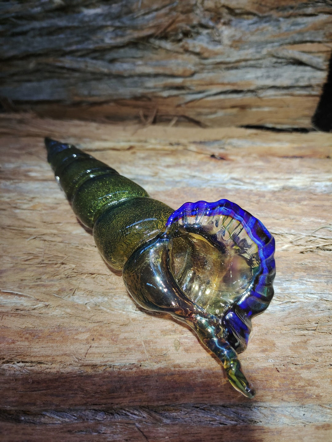 Large Metallic Green Sea Shell,24k Gold Fumed.handmade Blown Glass ...