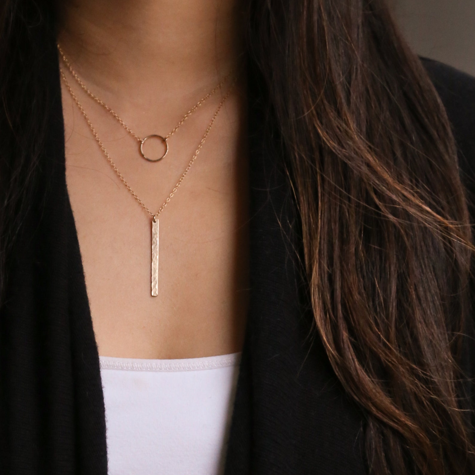 Dainty Circle Necklace /gold Vertical Bar Necklace Set, Karma Necklace ...