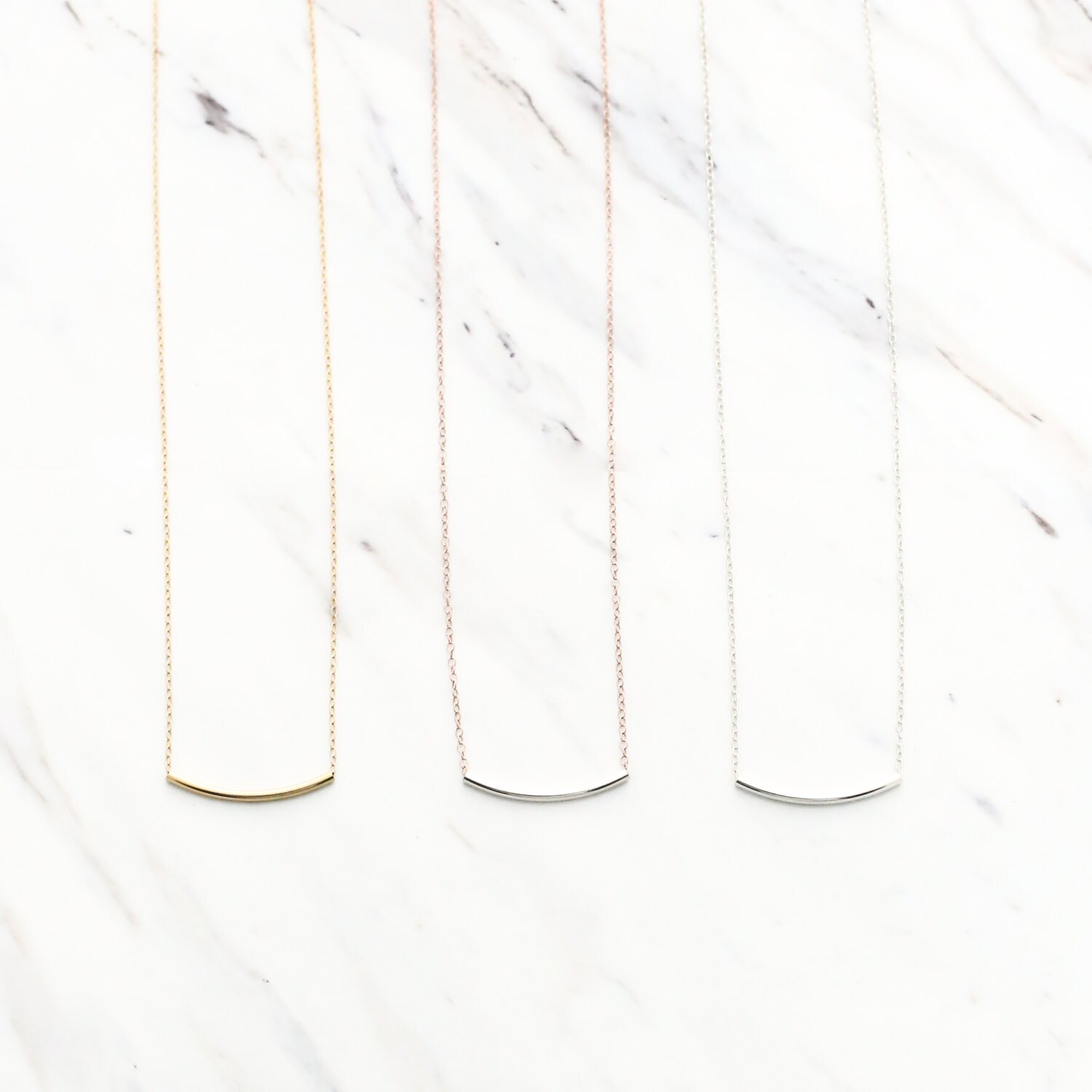 Mixed Metal Curve necklace Curved silver tube bar gold or | Etsy