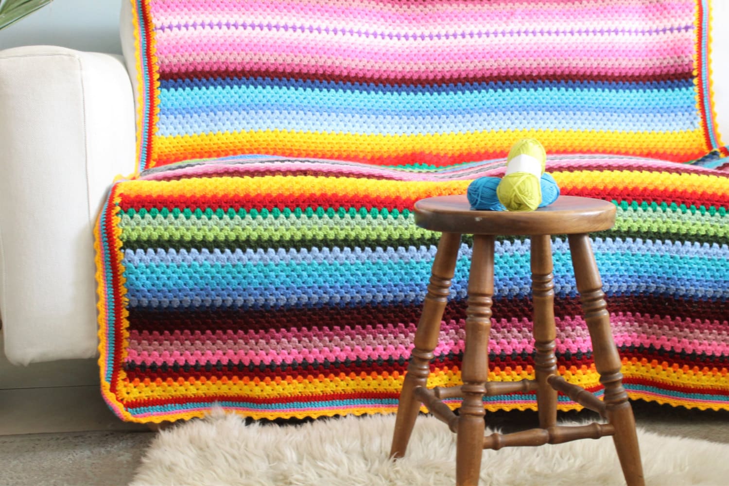 Crochet Blanket, Stripe Blanket, Colorful Blanket, Winter Crochet ...