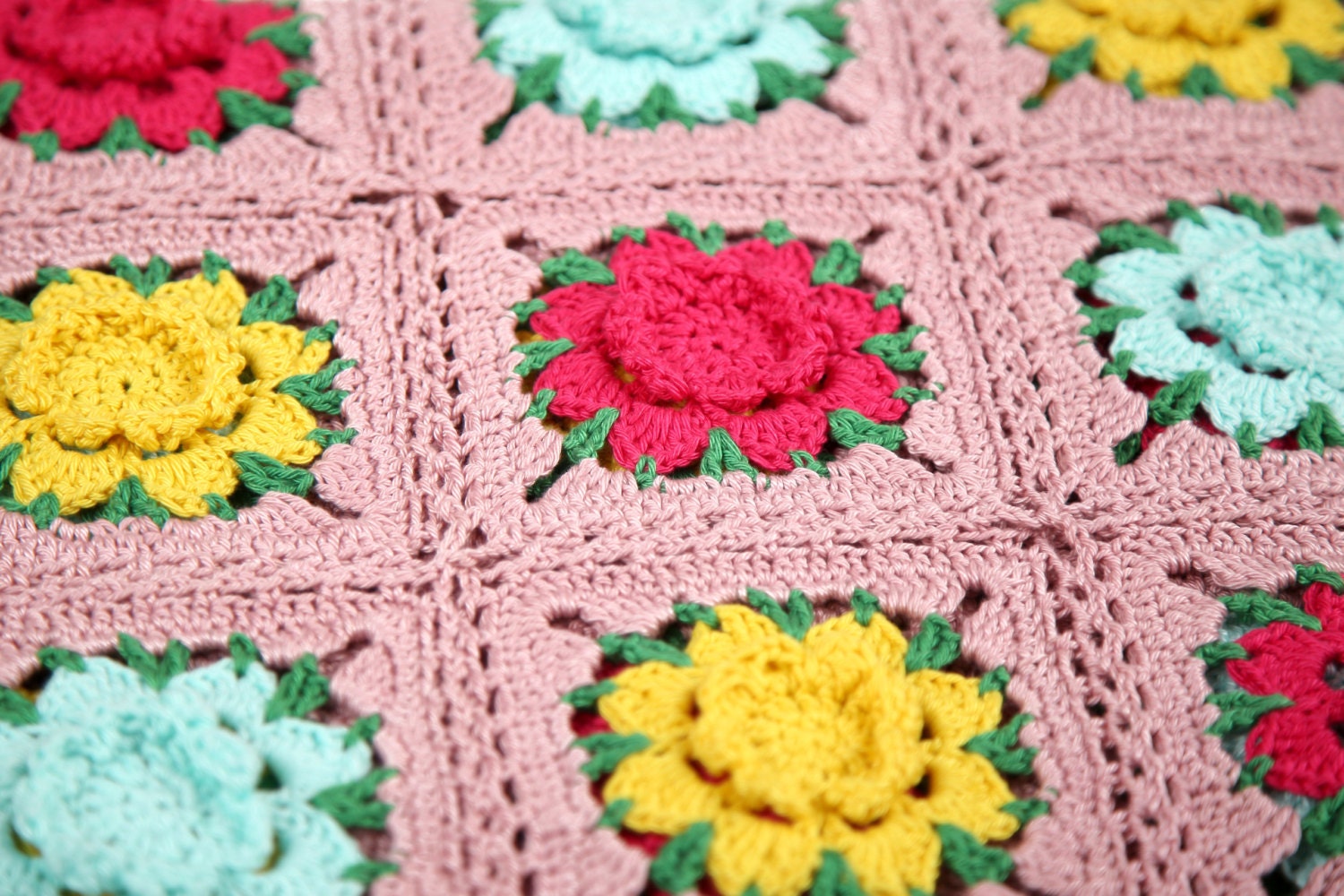 Crochet Flower Blanket Crochet Pink Blanket Crochet Rose - Etsy