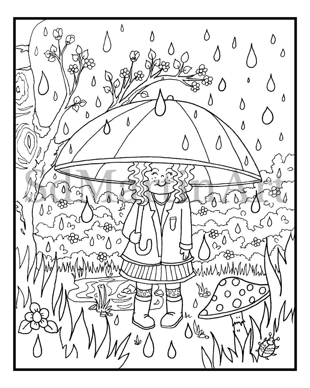 Spring Showers-printable Adult Coloring Book Page-for Adults, Teens and ...