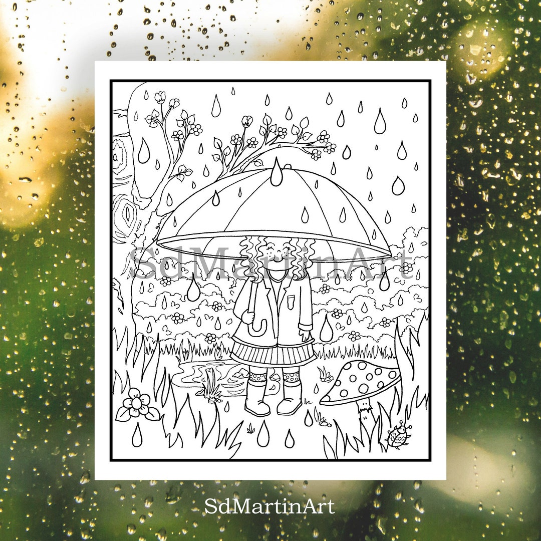 Spring Showers-printable Adult Coloring Book Page-for Adults, Teens and ...