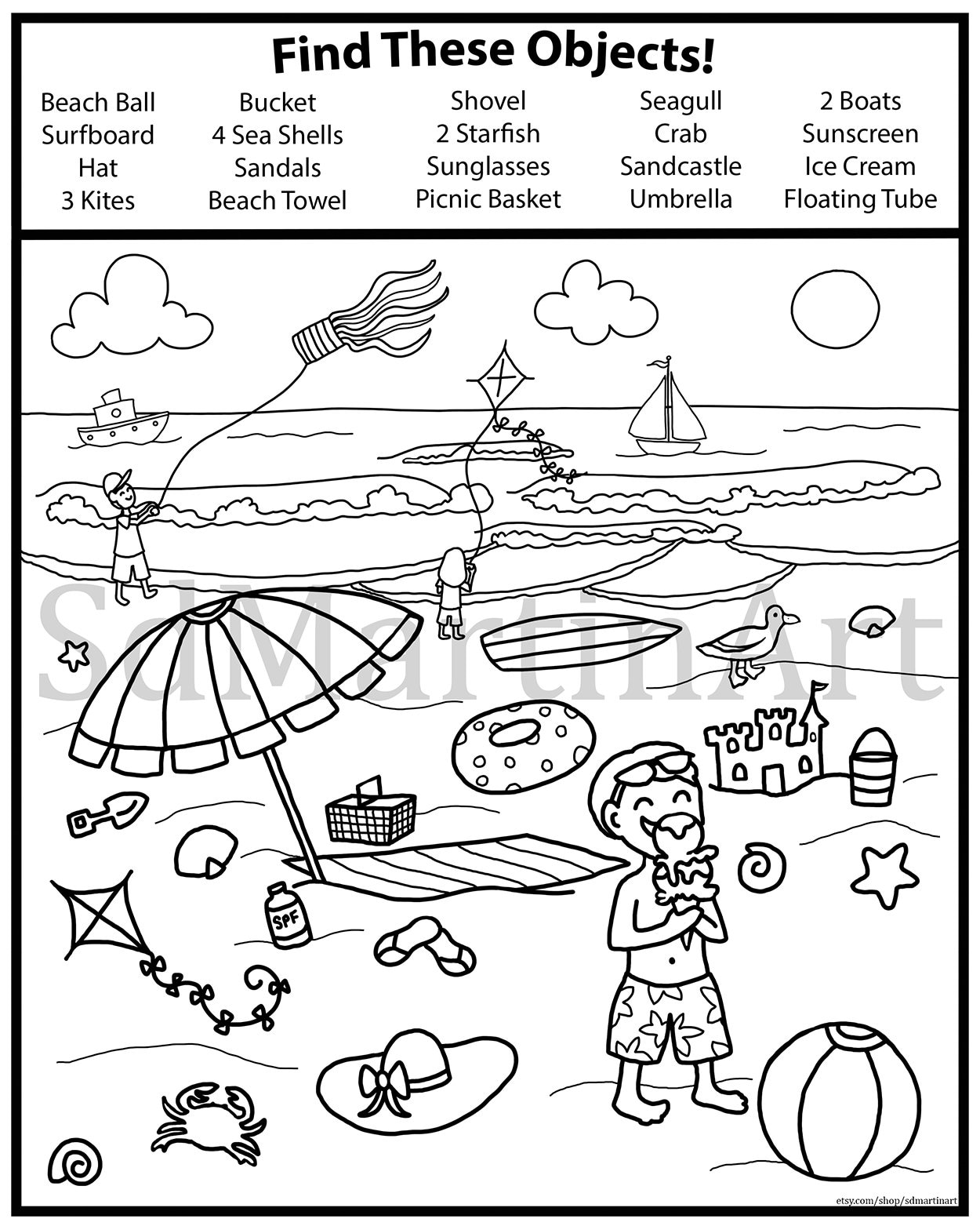 Seek and Find-printable Coloring Activity Page for Kids, Teens and ...