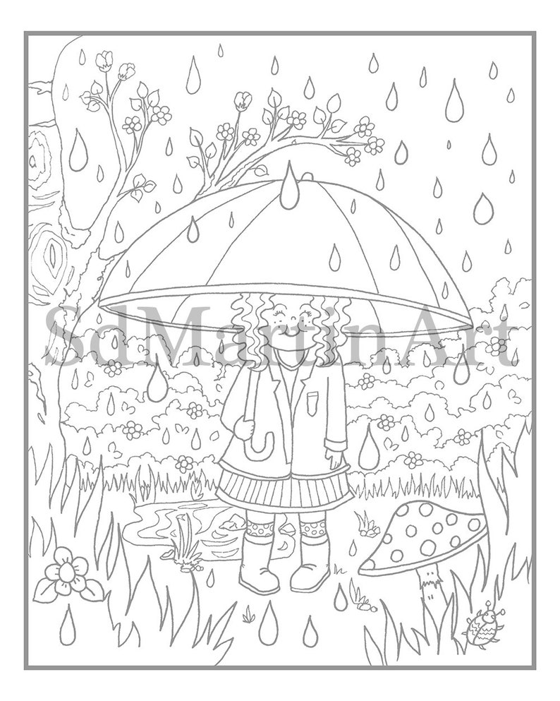 Spring Showers-printable Adult Coloring Book Page-for Adults, Teens and ...