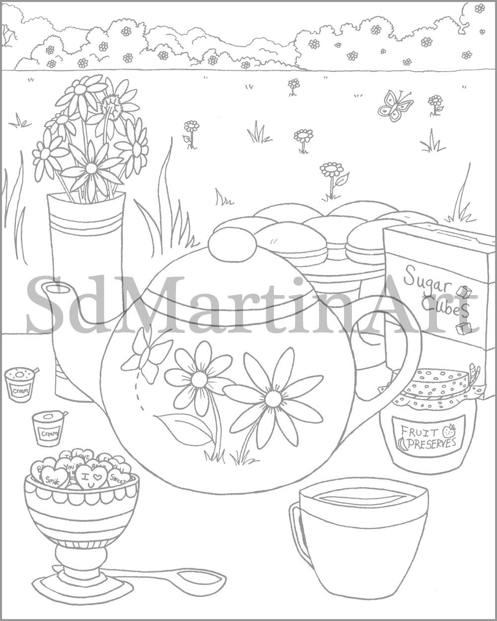 Tea Party-tea Pot-picnic-printable Adult Coloring Book Page-for Adults ...
