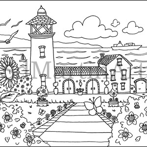 Lighthouse by the Sea-printable Adult Coloring Book Page-for Adults ...