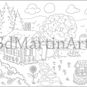 Cozy Cottage - Printable Adult Coloring Book Page - for Adults, Teens ...