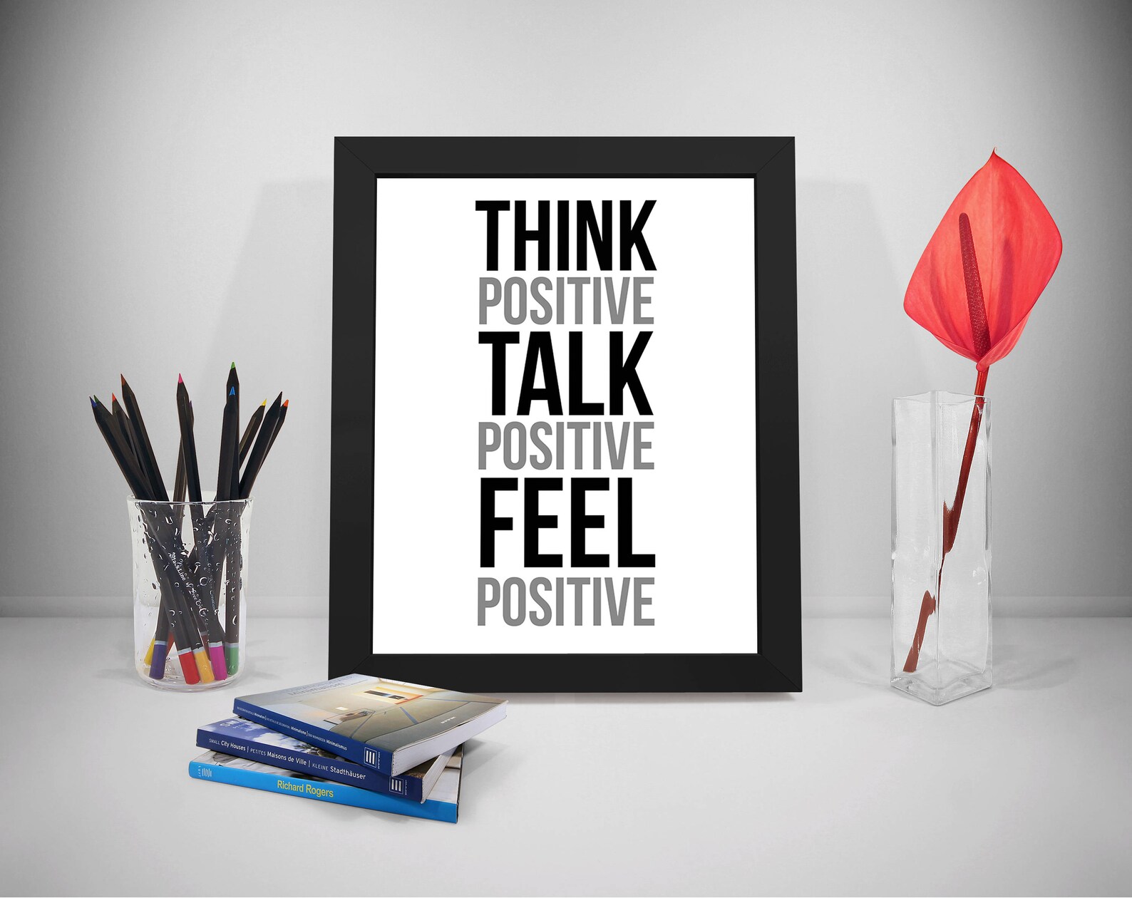 Think Positive Quote, Talk Positive Poster, Feel Positive Print, Office ...