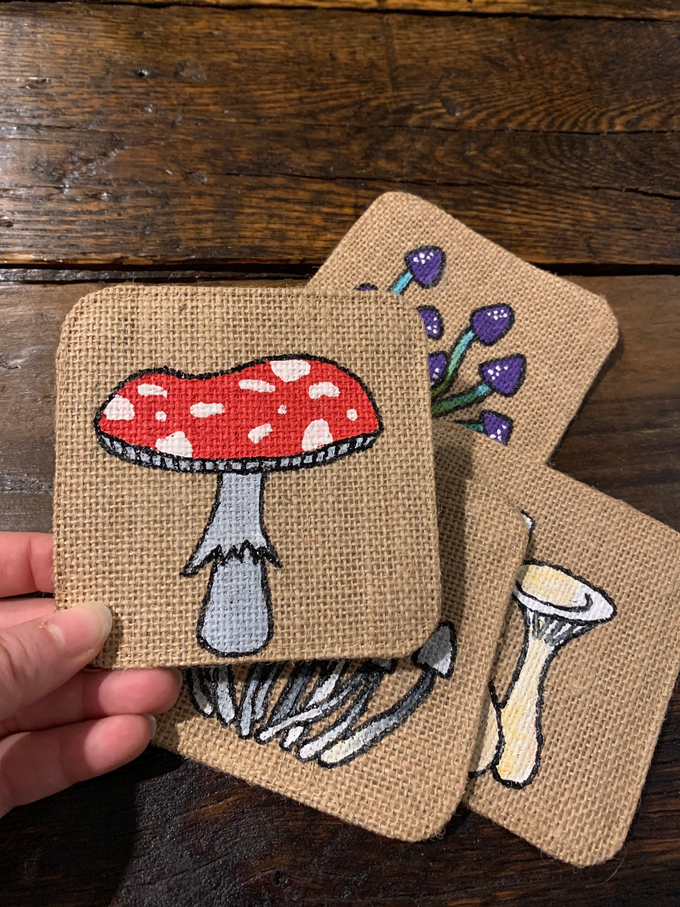 Painted Mushroom Coasters Set of 4