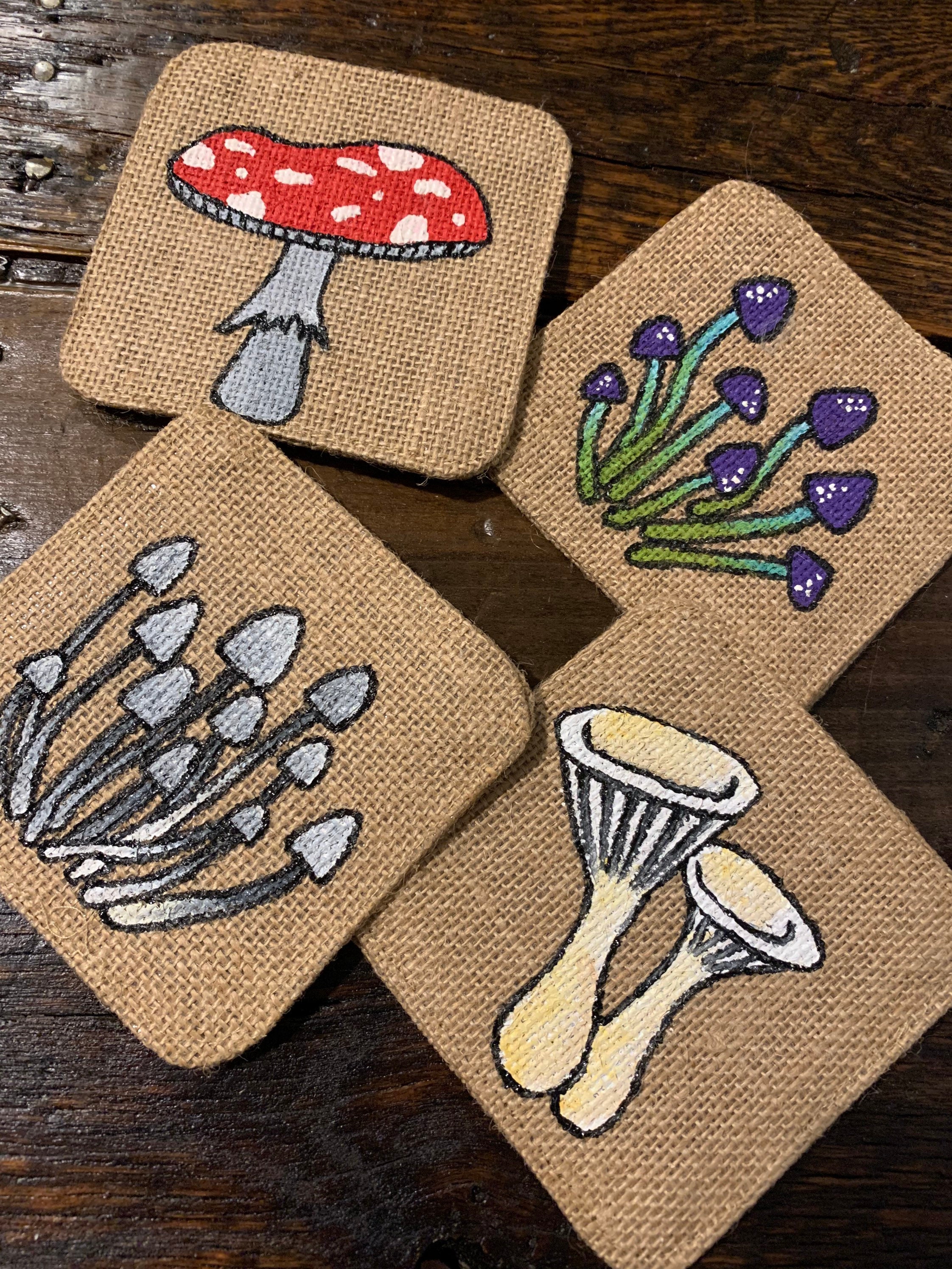 Painted Mushroom Coasters Set of 4