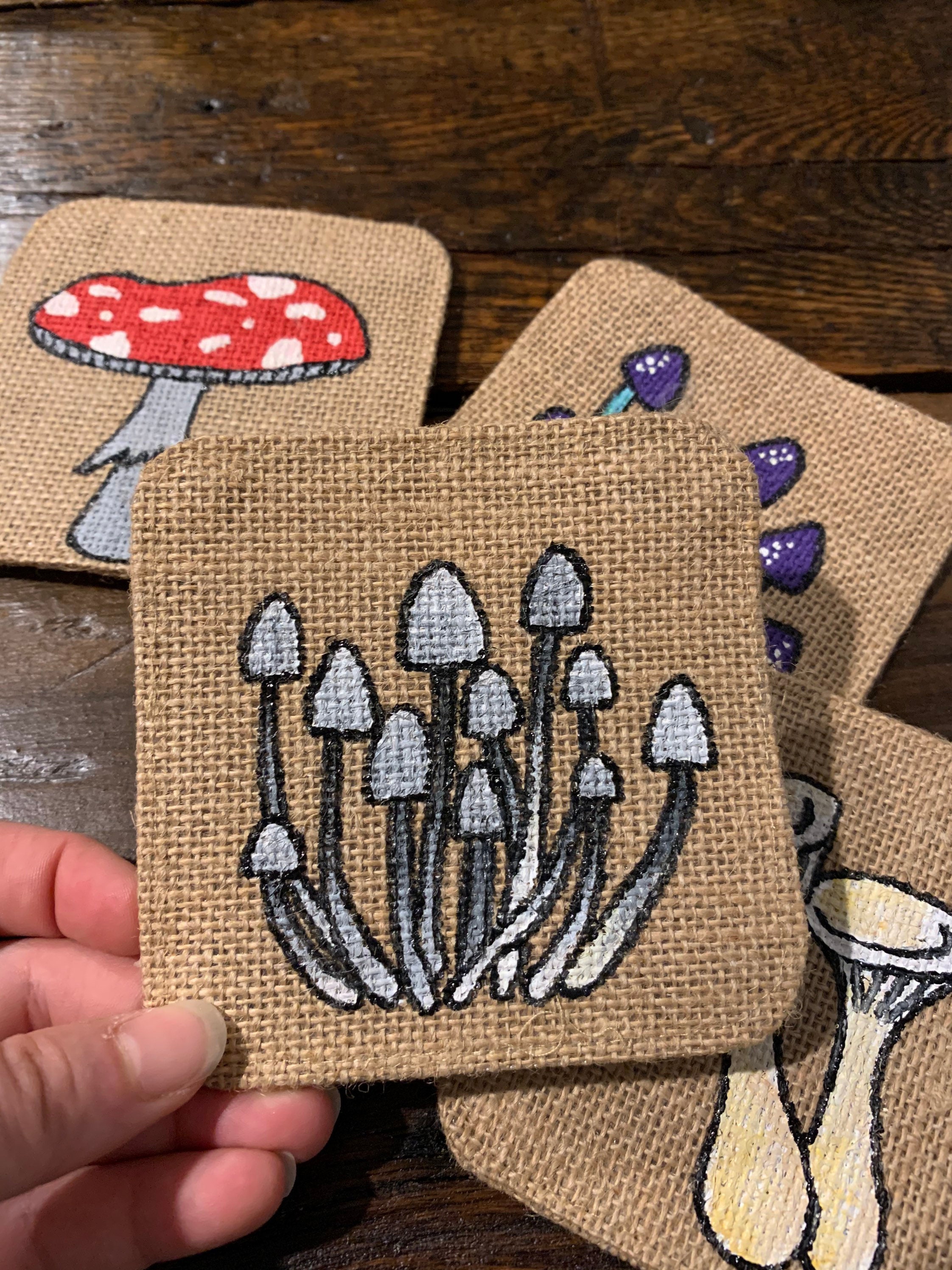 Painted Mushroom Coasters Set of 4