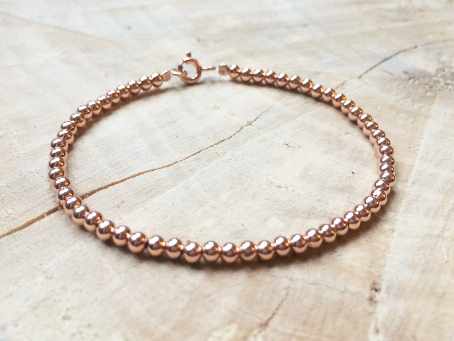 Rose Gold Bead Bracelet 18 K Rose Gold Over Sterling Silver | Etsy