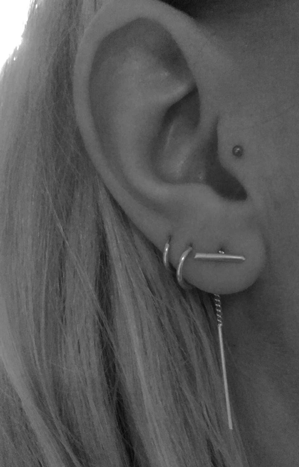 Threader Earrings Bar Ear Thread Dangle Chain Pull-through - Etsy
