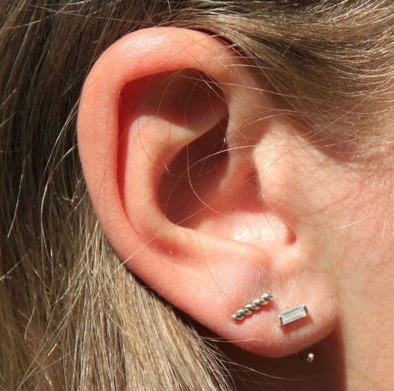 Stone Hug Hoops Tiny Minimalist Bar Hug Earrings Shiny Hug | Etsy