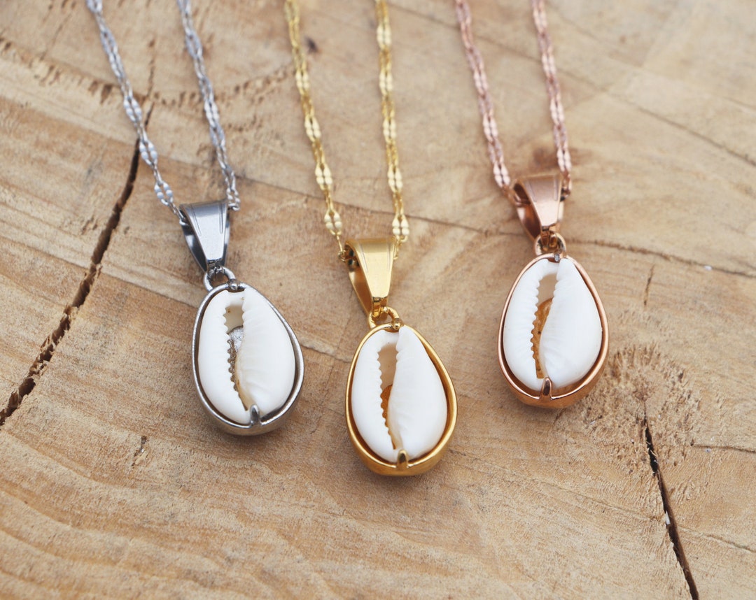 Cowrie Shell Pendant Necklace: 18K Gold Plated Stainless Steel - Etsy