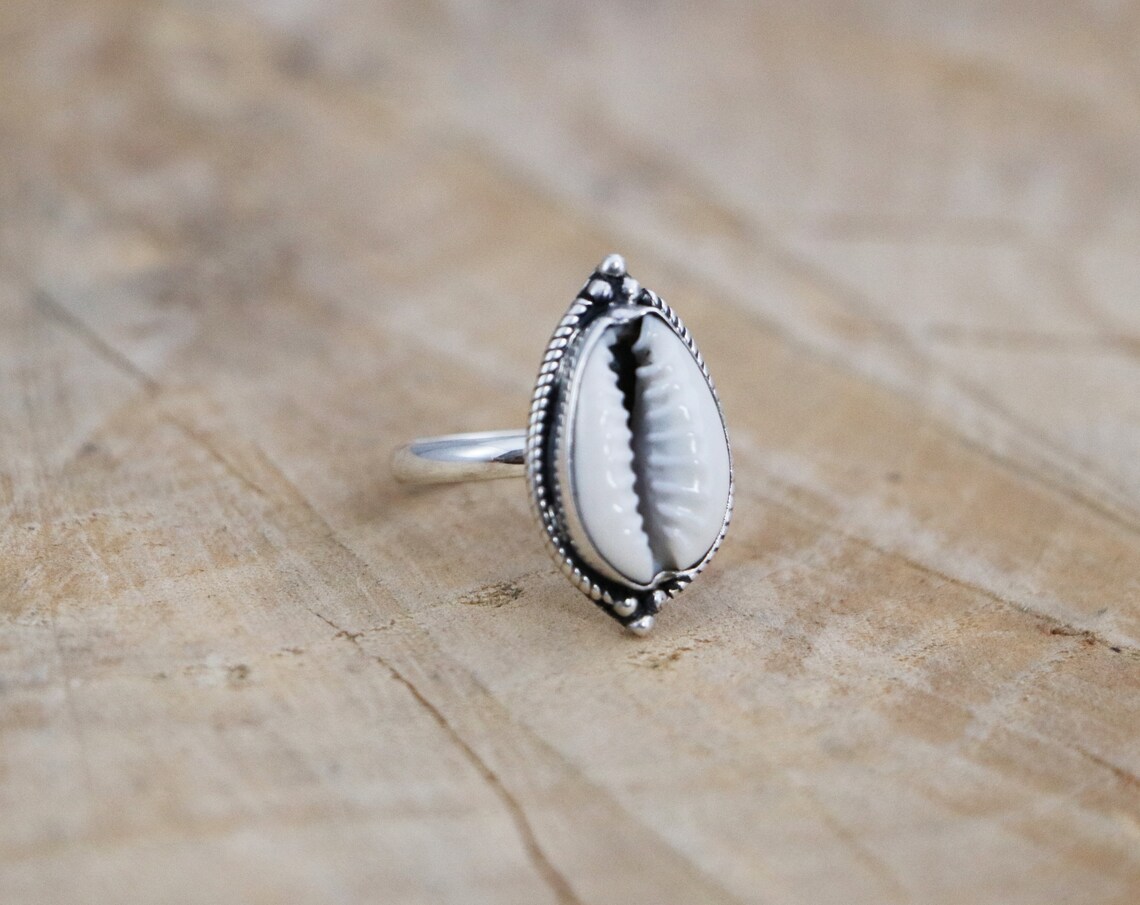 Cowrie Ring Sterling Silver Shell Ring Natural Shell Ring | Etsy