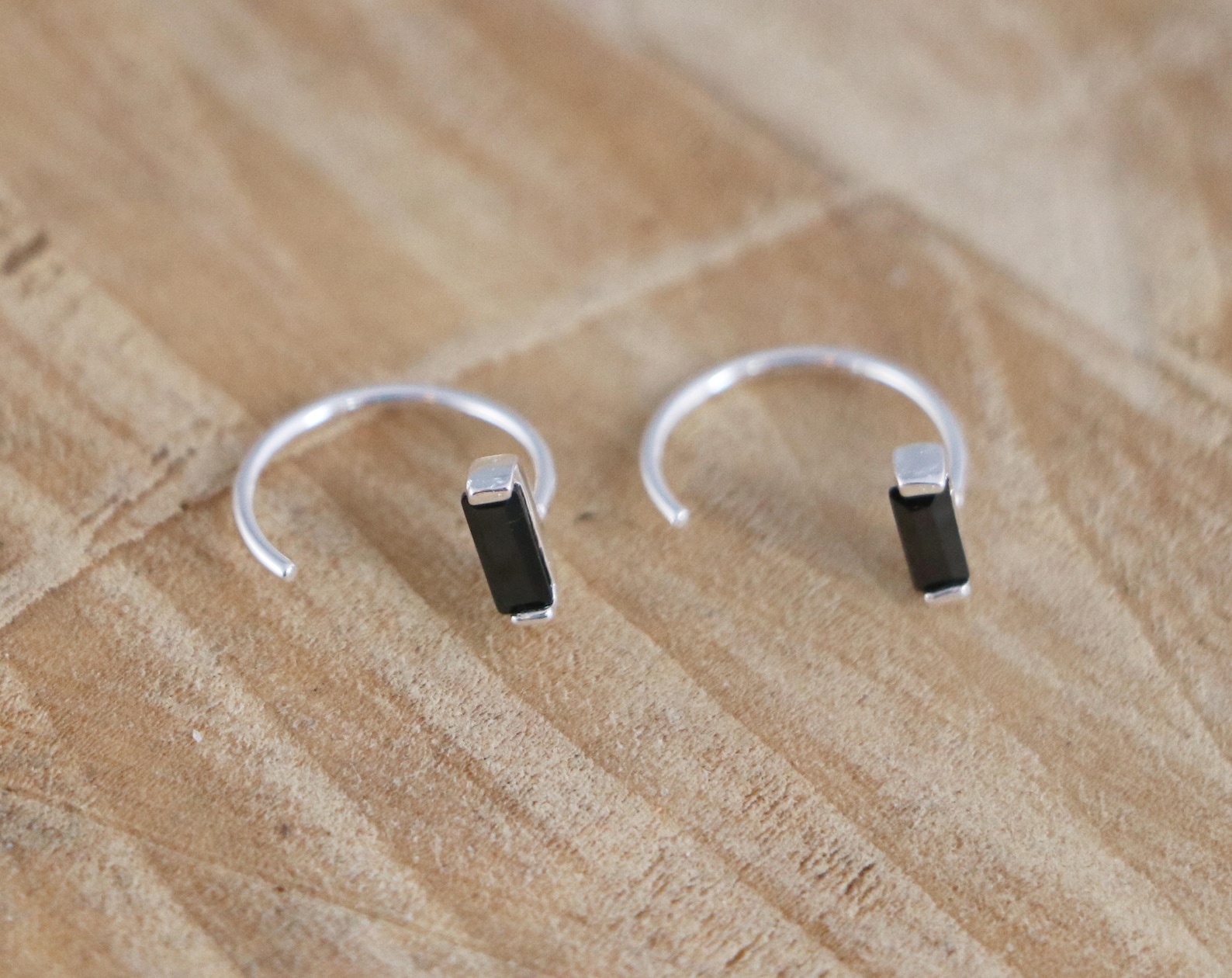 Stone Hug Hoops Tiny Minimalist Bar Hug Earrings Shiny Hug | Etsy