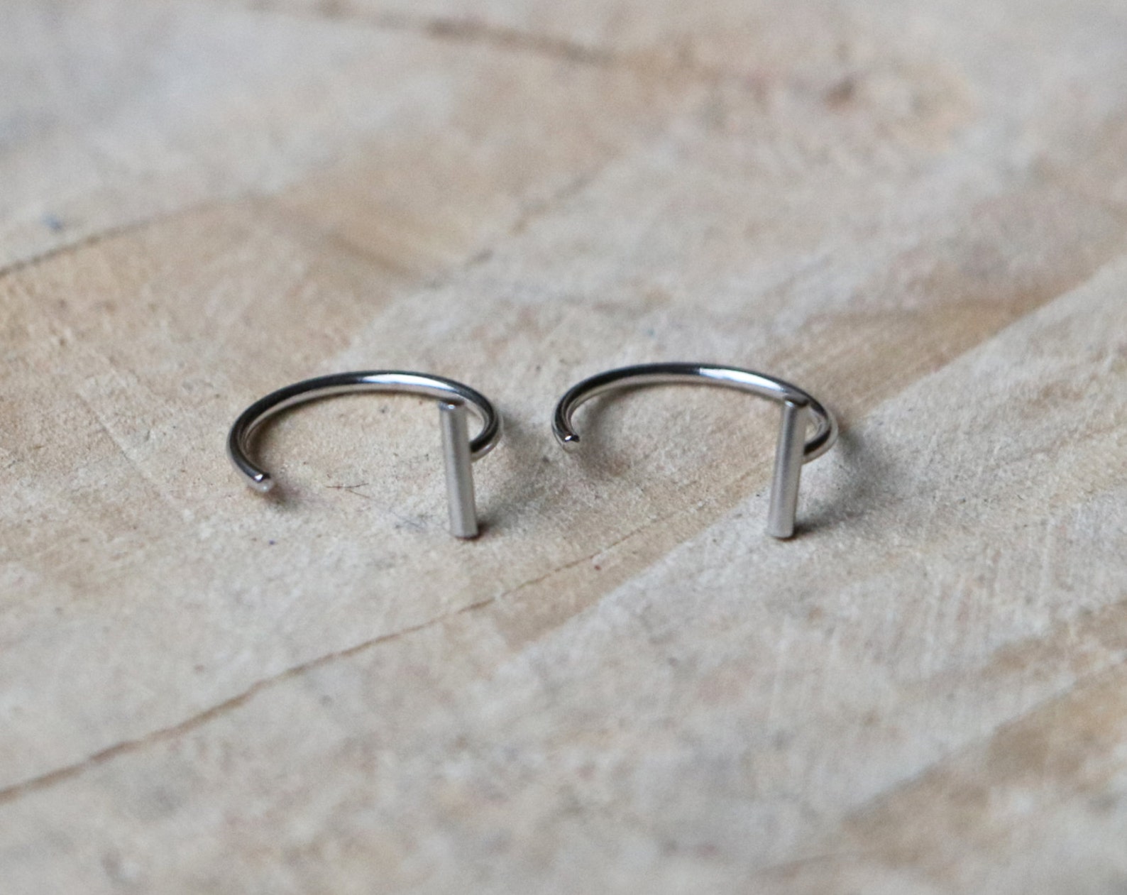 Sterling Silver Hug Hoops | Tiny Minimalist Hug Earrings | Silver Bar ...