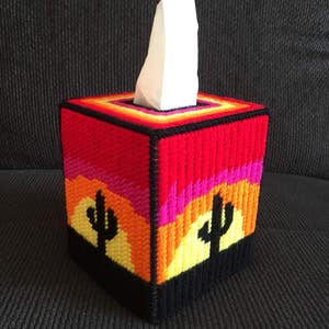 Southwestern - Plastic Canvas Tissue Box Cover - Desert - Cactus ...