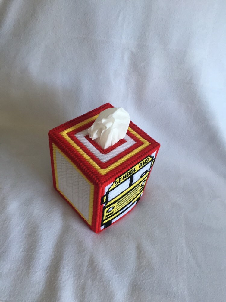 School Bus Plastic Canvas Tissue Box Cover Tissue Topper | Etsy New Zealand