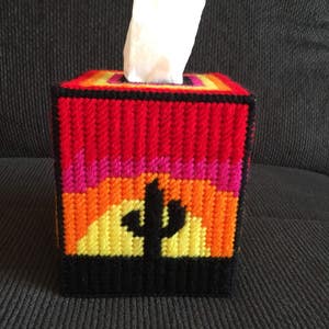 Southwestern - Plastic Canvas Tissue Box Cover - Desert - Cactus ...