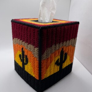 Southwestern - Plastic Canvas Tissue Box Cover - Desert - Cactus ...