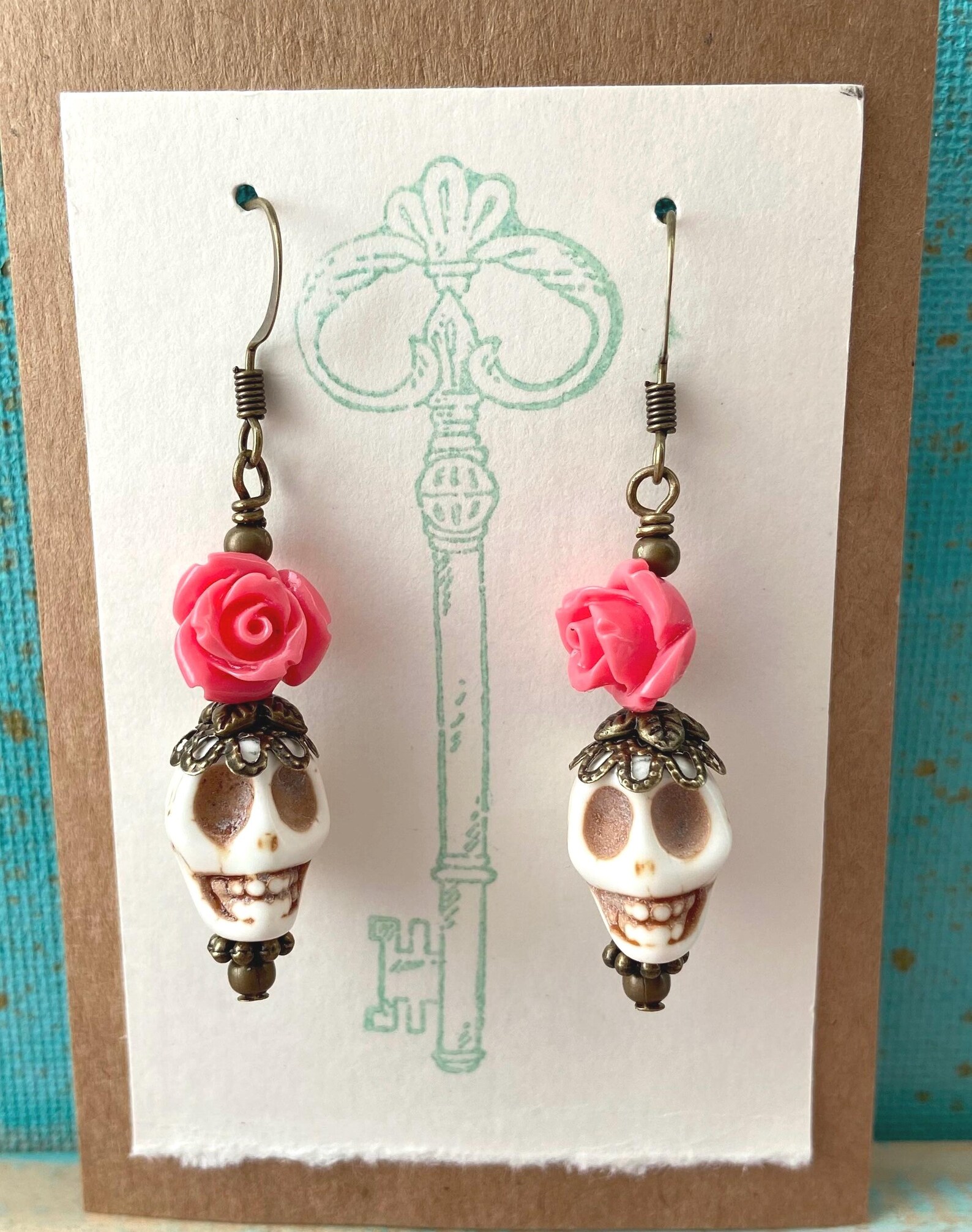 Skull Earrings, Day of the Dead Earrings, Antique Brass Earrings, El ...
