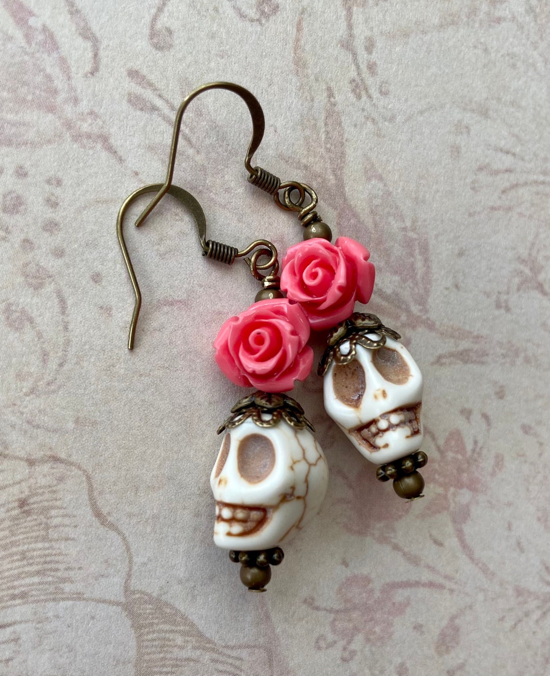 Skull Earrings, Day of the Dead Earrings, Antique Brass Earrings, El ...