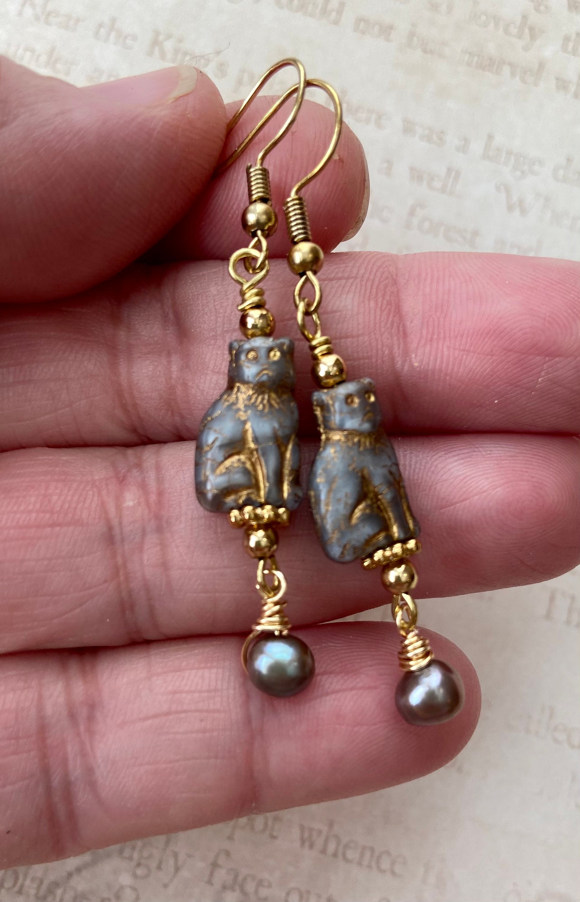 Cat Jewelry Cat Earrings Animal Jewelry Czech Glass Cat - Etsy UK