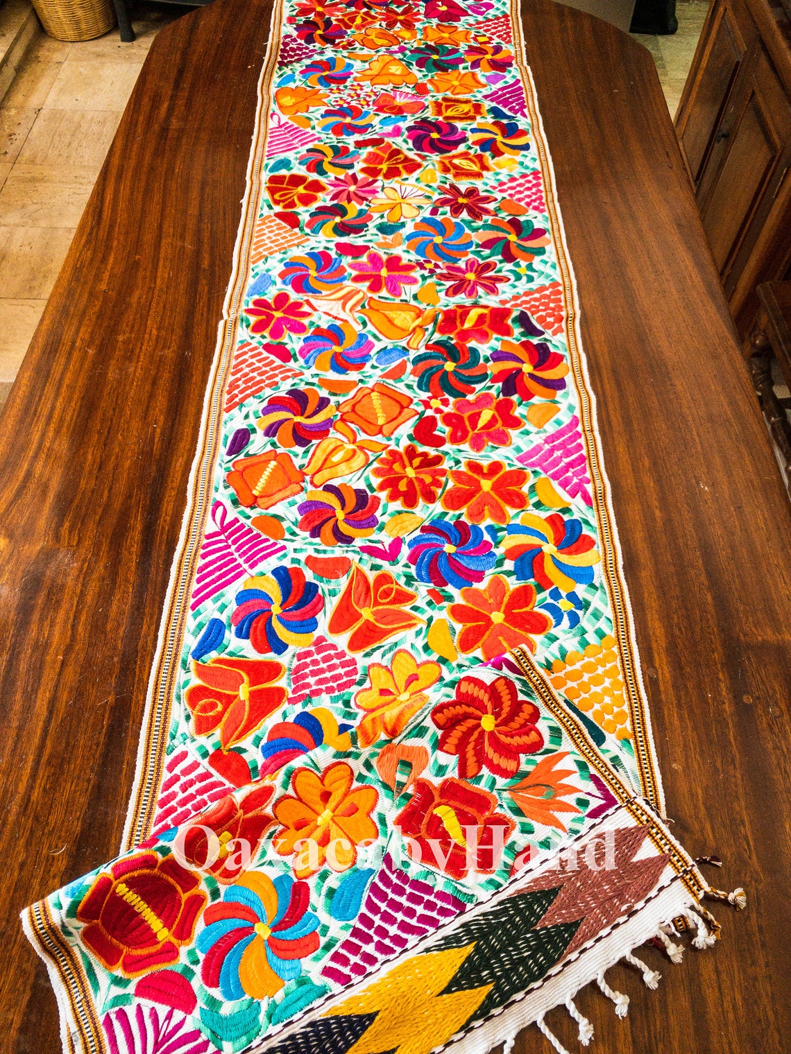 Mexican Table Runner Embroidered Runner Hand-Woven runner | Etsy
