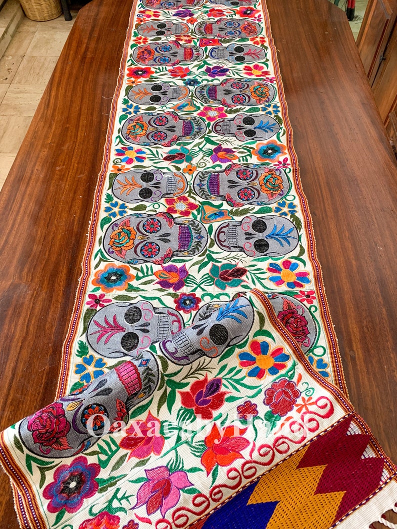 Mexican Table Runner Embroidered Runner Hand-Woven runner | Etsy