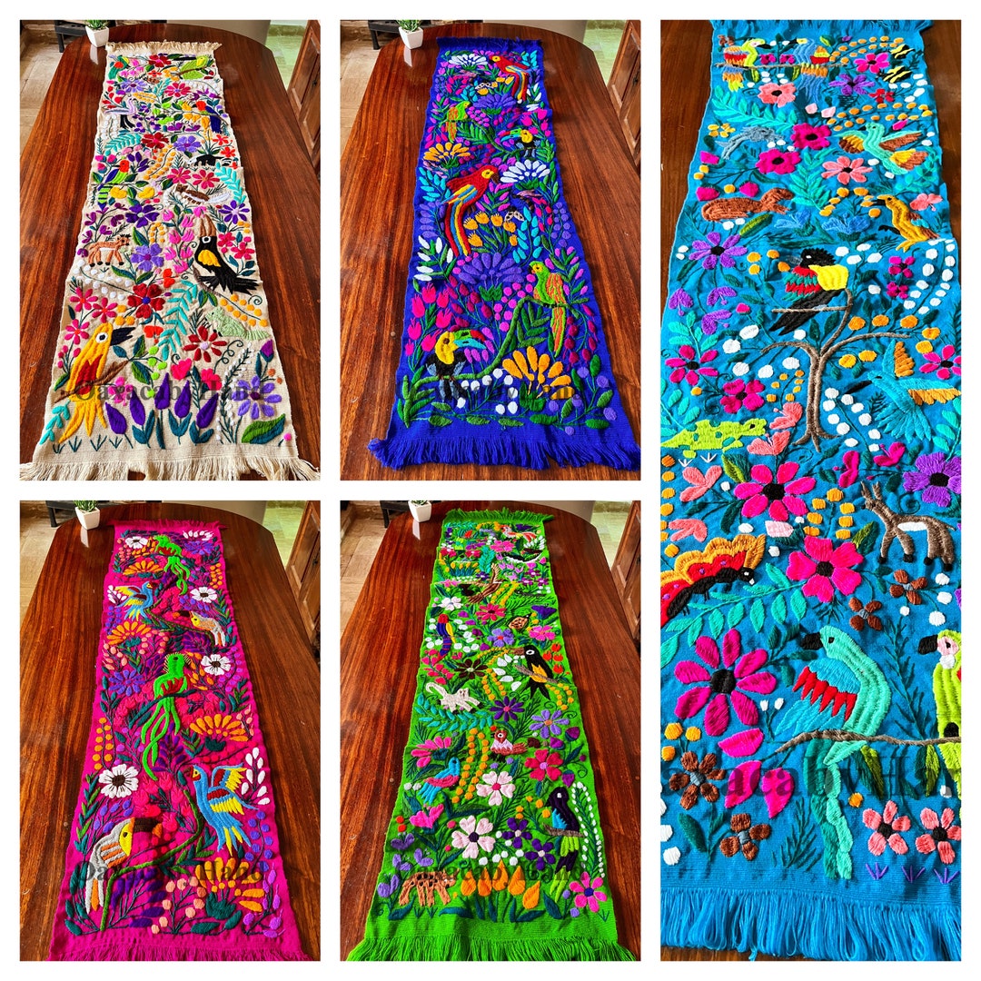 Mexican Table Runner Hand Embroidered Runner Hand-woven - Etsy