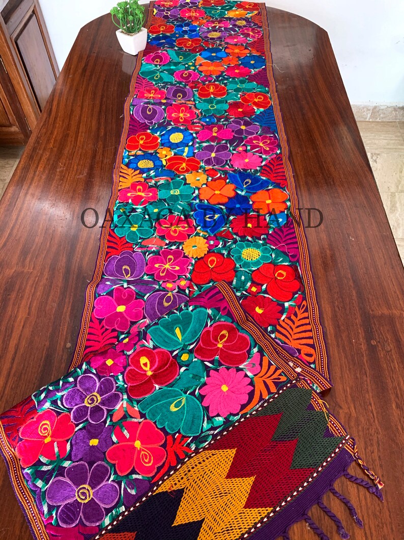 Mexican Table Runner Embroidered Runner Hand-Woven runner | Etsy