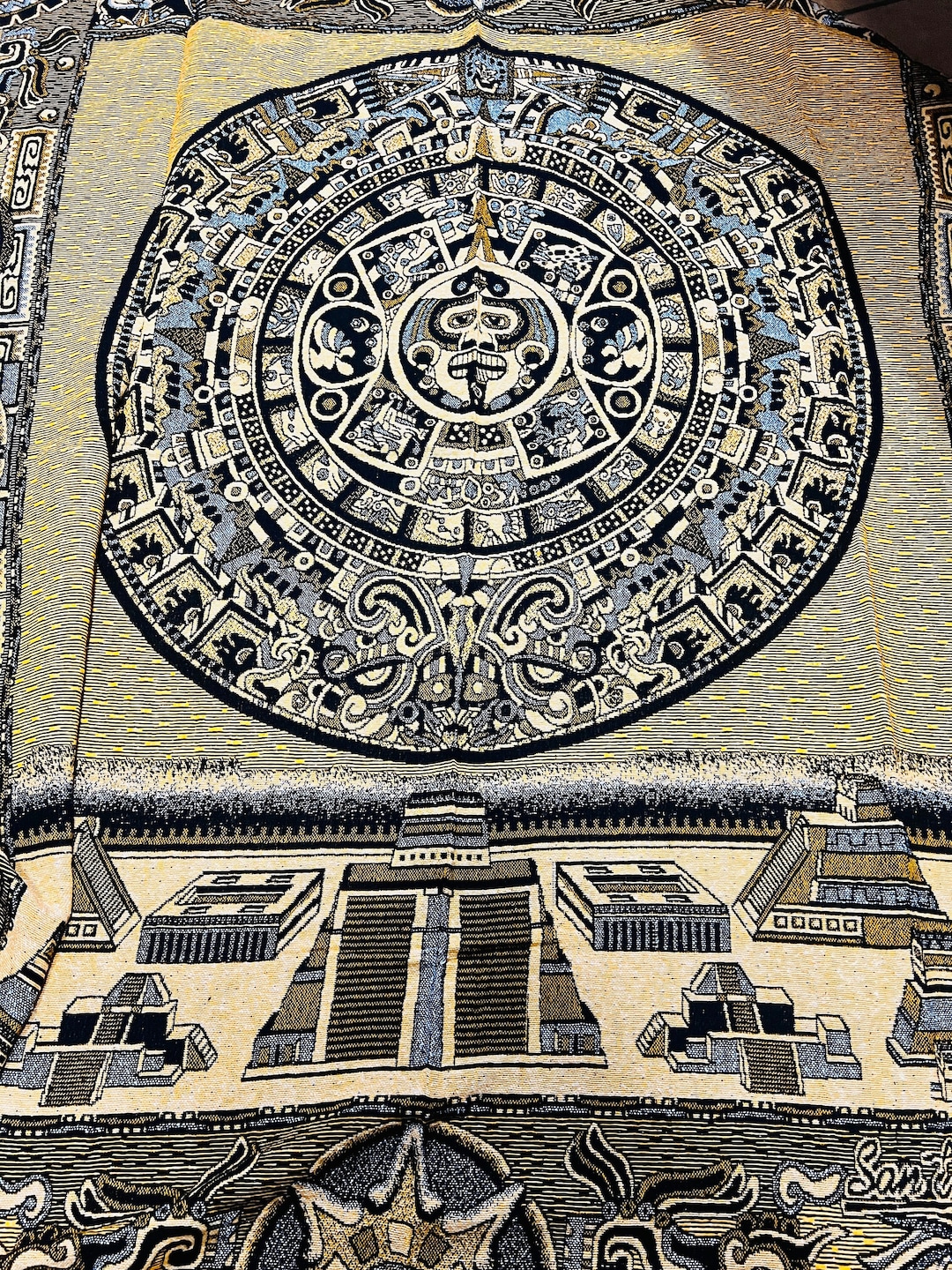 Mexico Blanket - Aztec Calendar - Baja Blanket - Mexico Fabric - Mexico ...