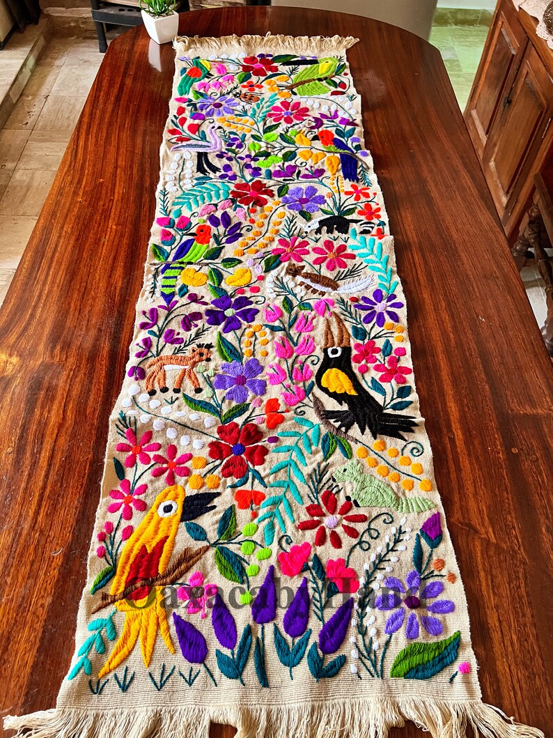 Mexican Table Runner Hand Embroidered Runner Hand-woven - Etsy