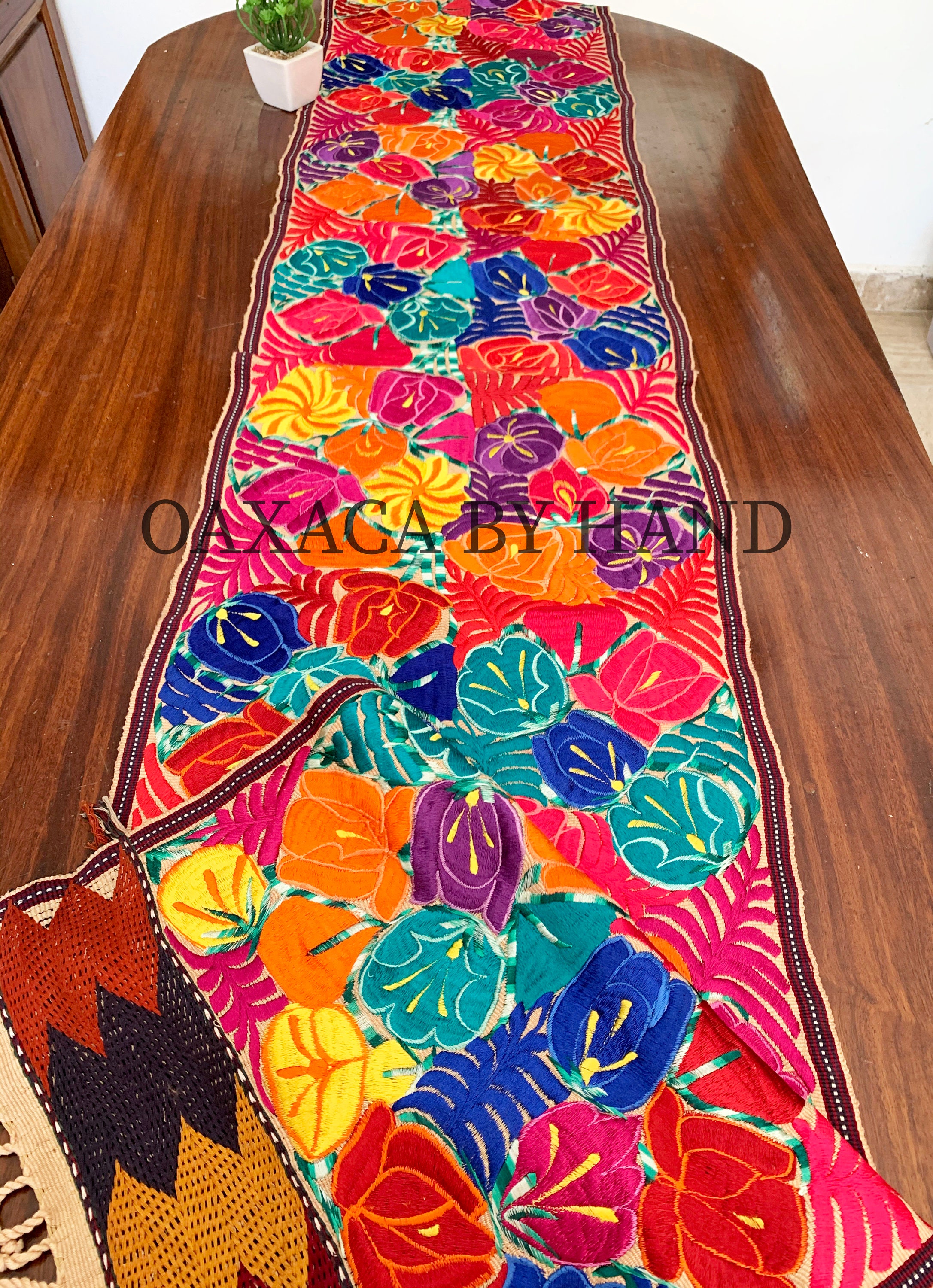 Mexican Table Runner Embroidered Runner Hand-Woven runner | Etsy
